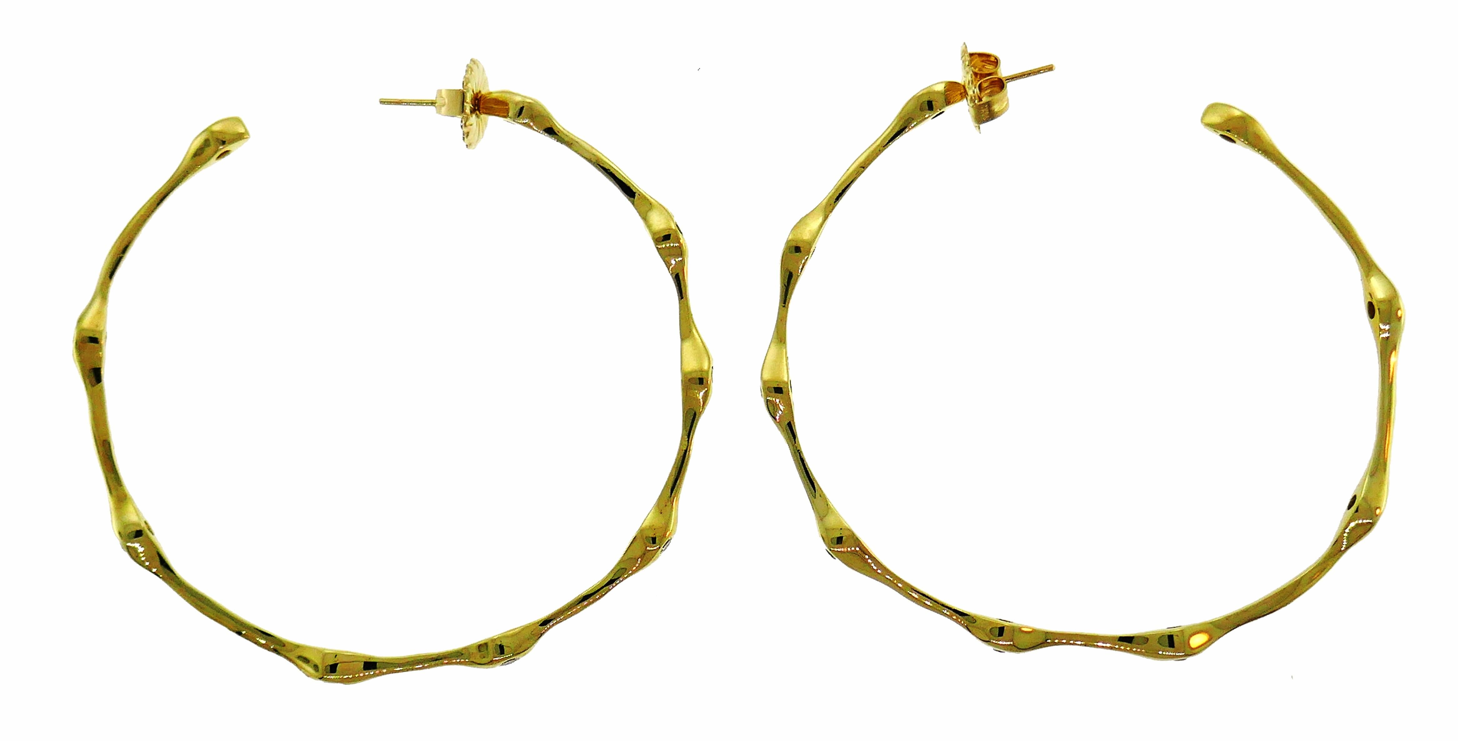 Diamond Yellow Gold Bamboo Hoop Earrings Signed SB For Sale at 1stDibs ...