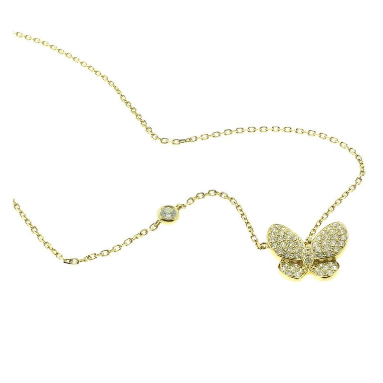 Diamond Yellow Gold Butterfly Necklace at 1stDibs