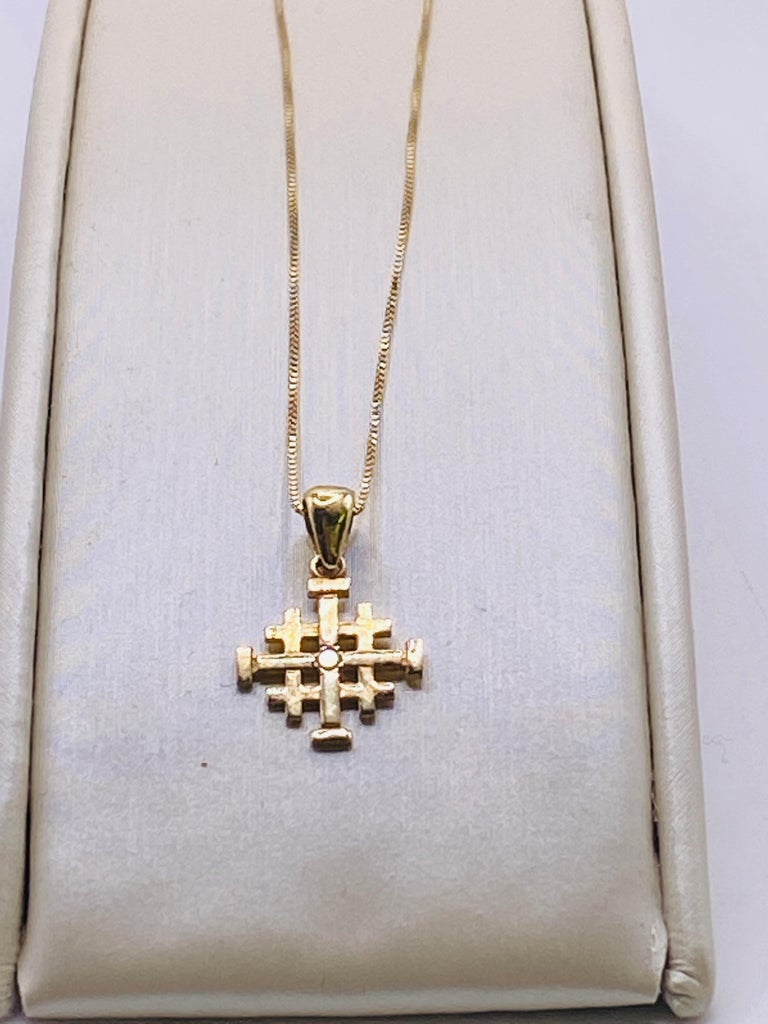 Diamond Yellow Gold Cross Necklace For Sale at 1stDibs