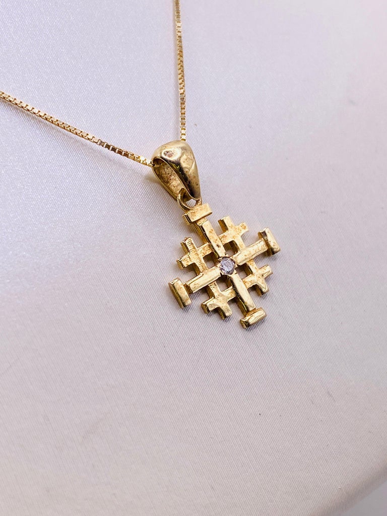 Diamond Yellow Gold Cross Necklace For Sale at 1stDibs
