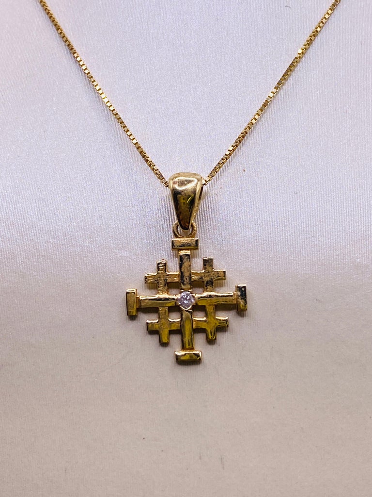 Diamond Yellow Gold Cross Necklace For Sale at 1stDibs