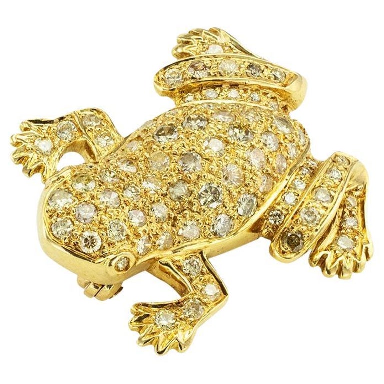 Diamond Yellow Gold Frog Brooch For Sale at 1stDibs