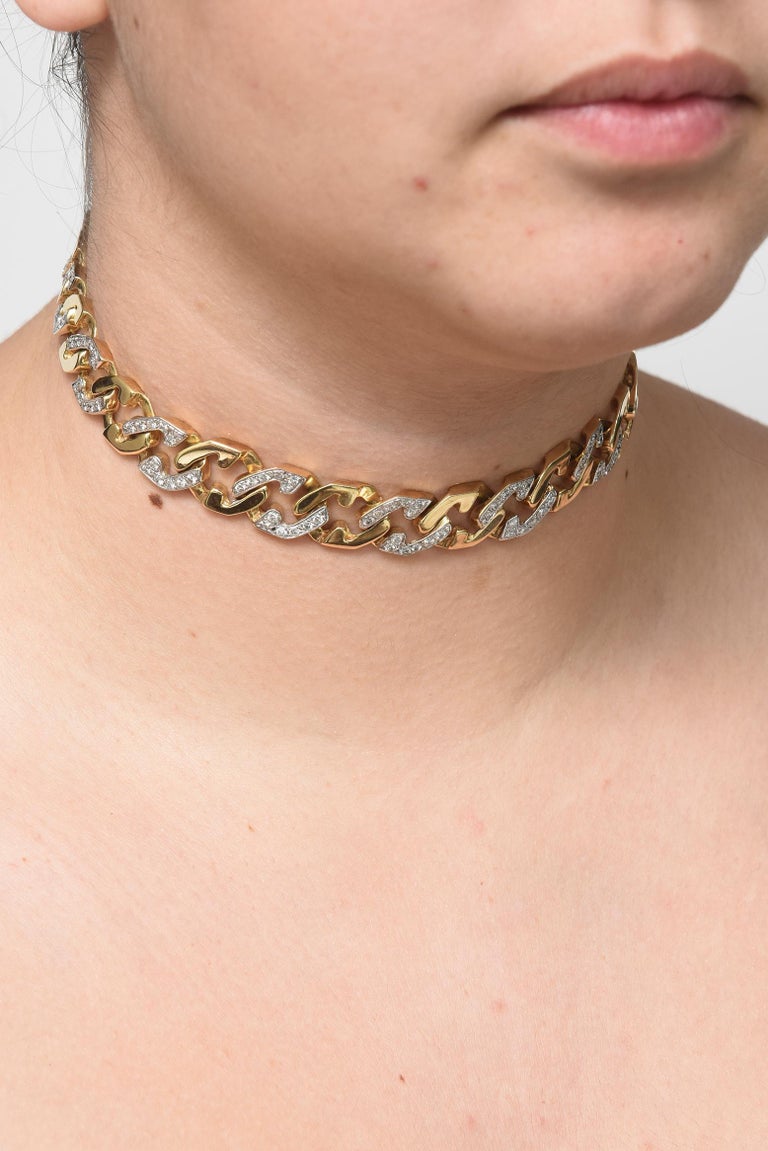 Diamond Yellow Gold Geometric Cuban Link Chain Collar Choker Necklace ...