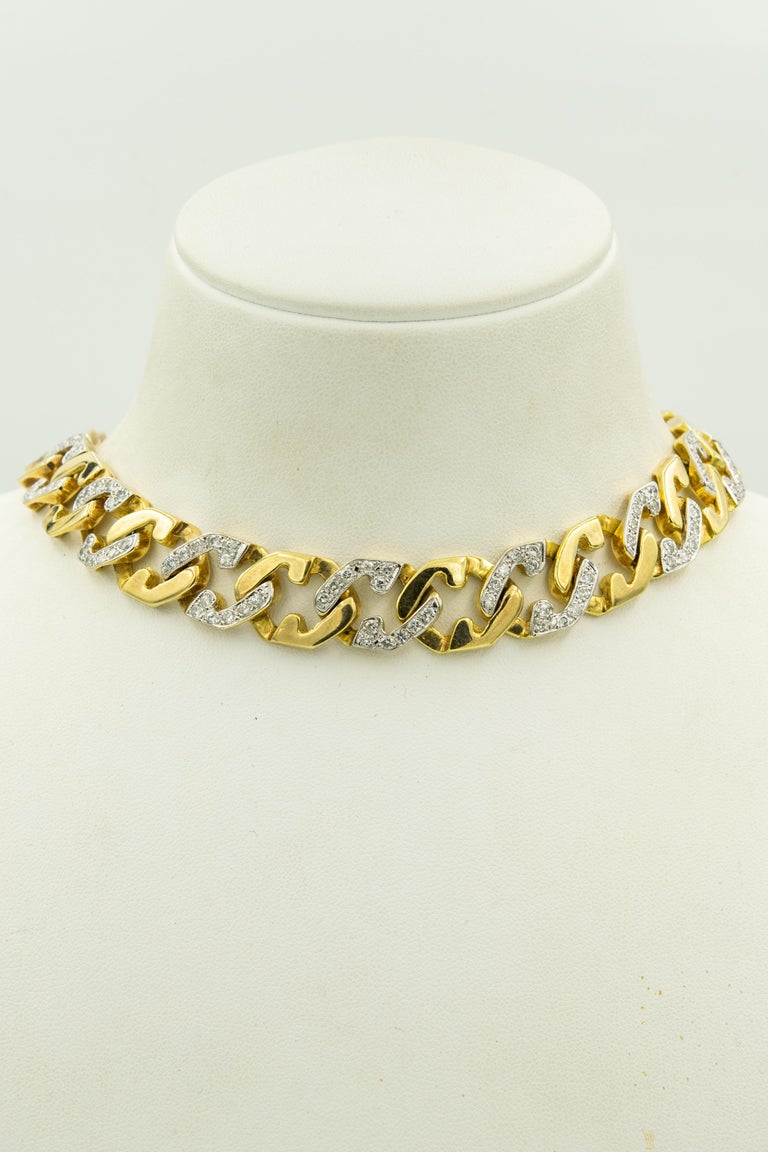 Diamond Yellow Gold Geometric Cuban Link Chain Collar Choker Necklace ...
