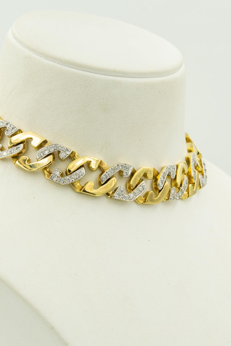 Diamond Yellow Gold Geometric Cuban Link Chain Collar Choker Necklace ...
