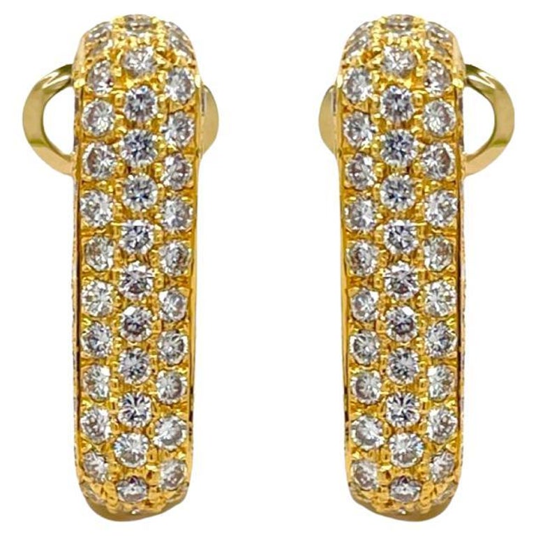 Diamond and Yellow Gold Square Hoop Earrings in 18K Yellow Gold For ...