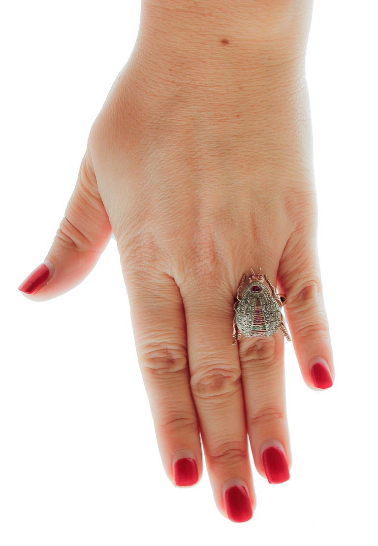 Diamond Emerald Ruby, Rose Gold, Silver Movable Ladybug Shape Fashion ...