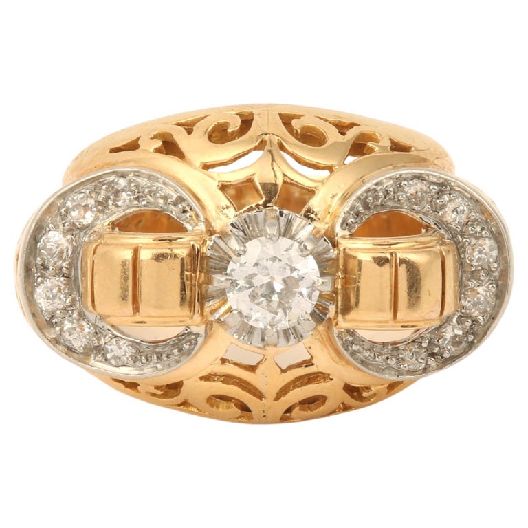 Diamonds 18 Carat Yellow Gold Retro Tank Ring For Sale at 1stDibs