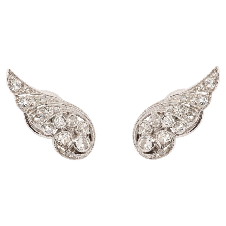 Diamonds 18 Carats White Gold Wings Earrings For Sale at 1stDibs