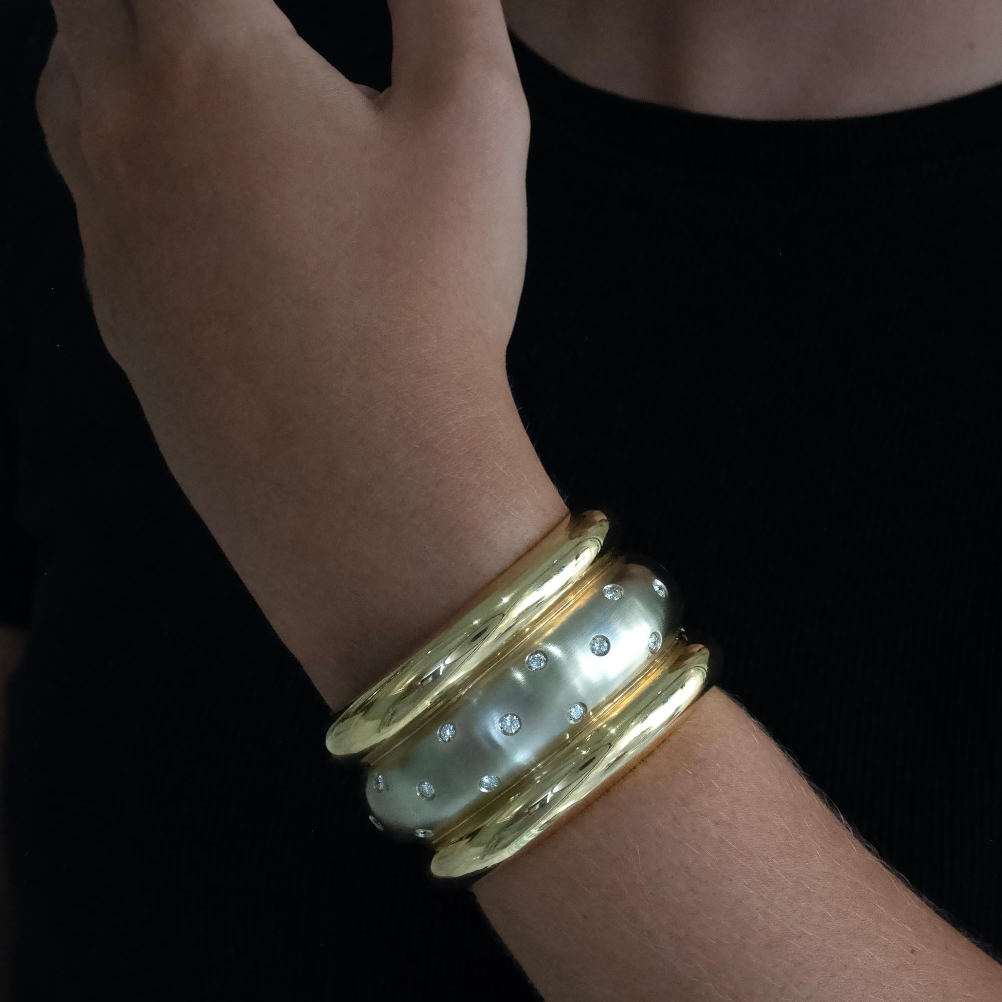 Diamonds 18 Karat Gold Satin Cuff Bracelet For Sale at 1stDibs