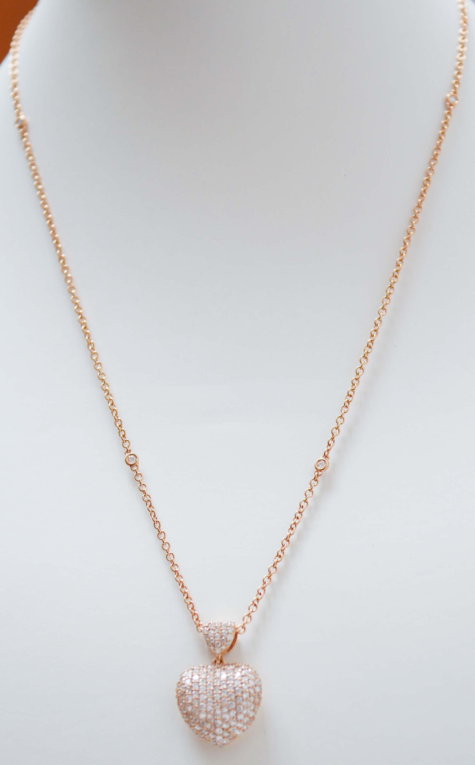 Diamonds, 18 Karat Rose Gold Heart Shape Pendant Necklace For Sale at ...