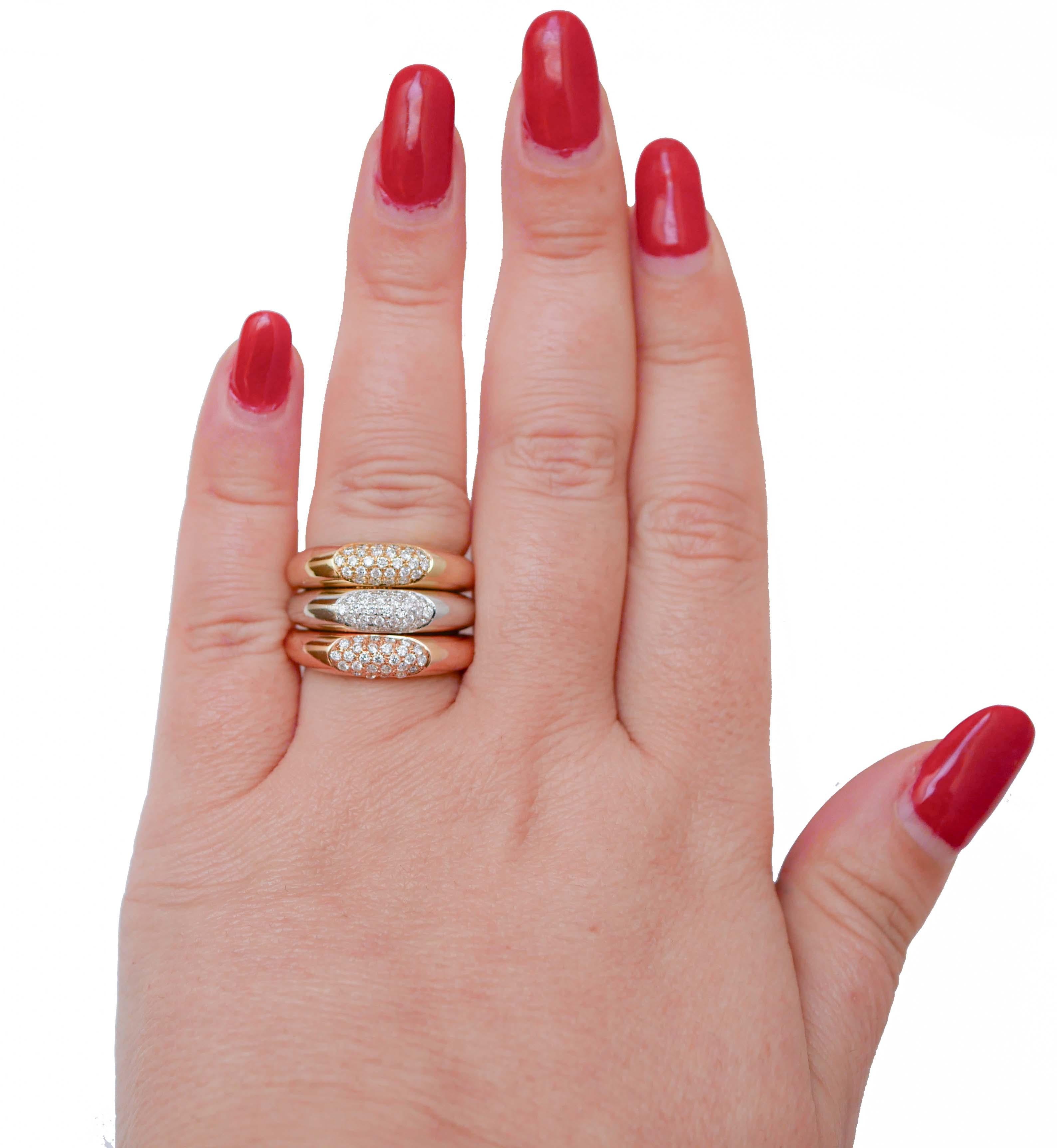 Diamonds, 18 Karat Rose Gold, White Gold and Yellow Gold Ring at 1stDibs