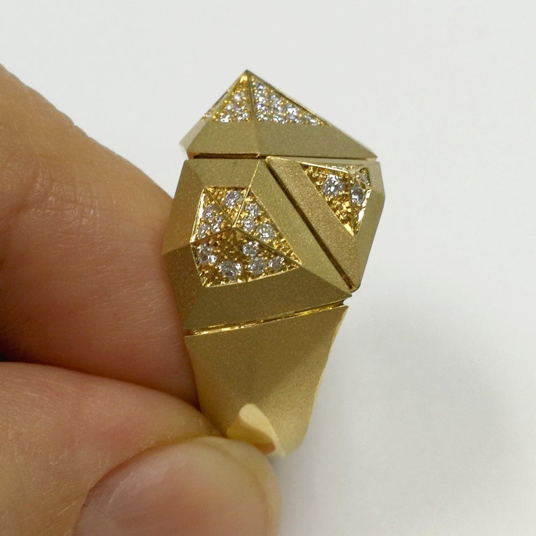 Customizable Diamonds 18 Karat Yellow Matte Gold Geometry Small Ring ...