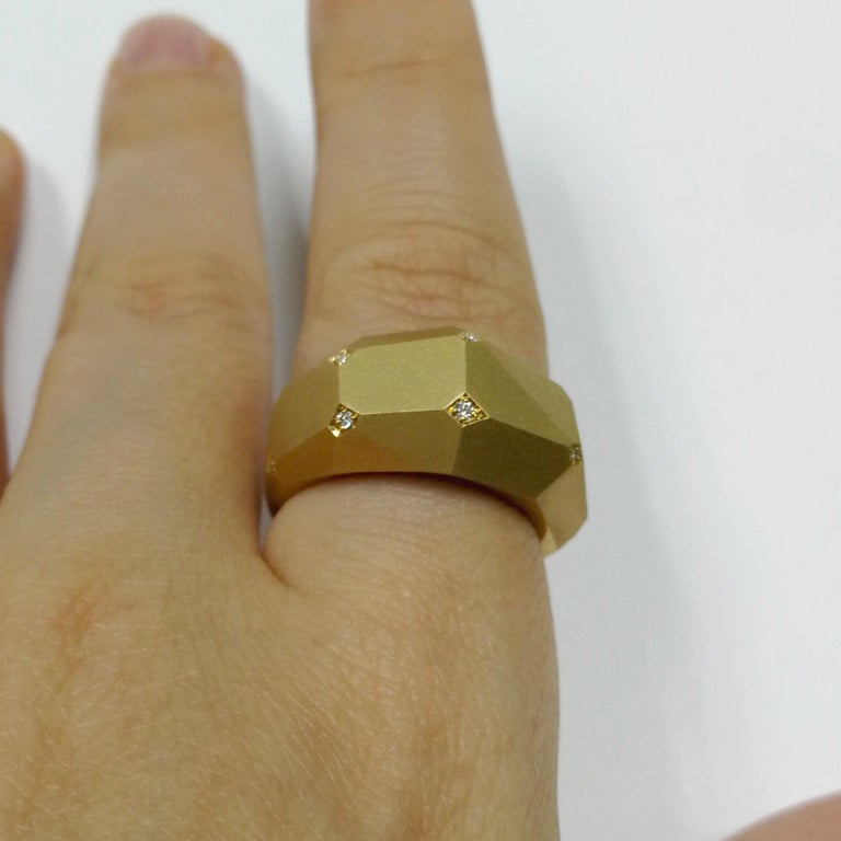 Customizable Diamonds 18 Karat Yellow Matte Gold Geometry Small Ring ...