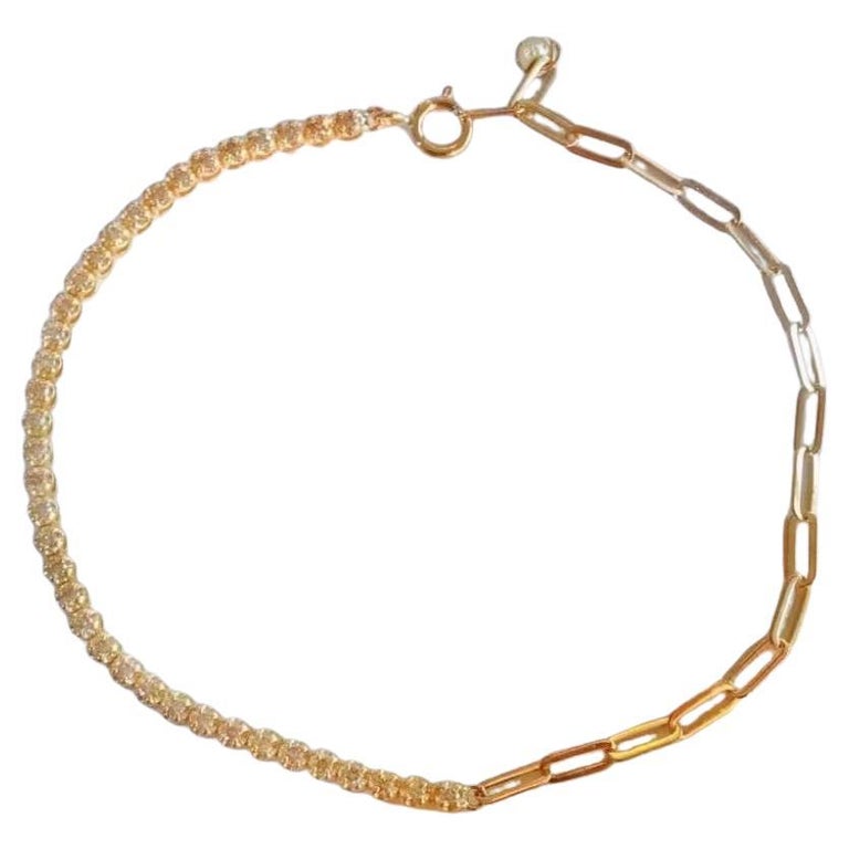 diamonds 18k gold half tennis and half chain bracelets For Sale at 1stDibs
