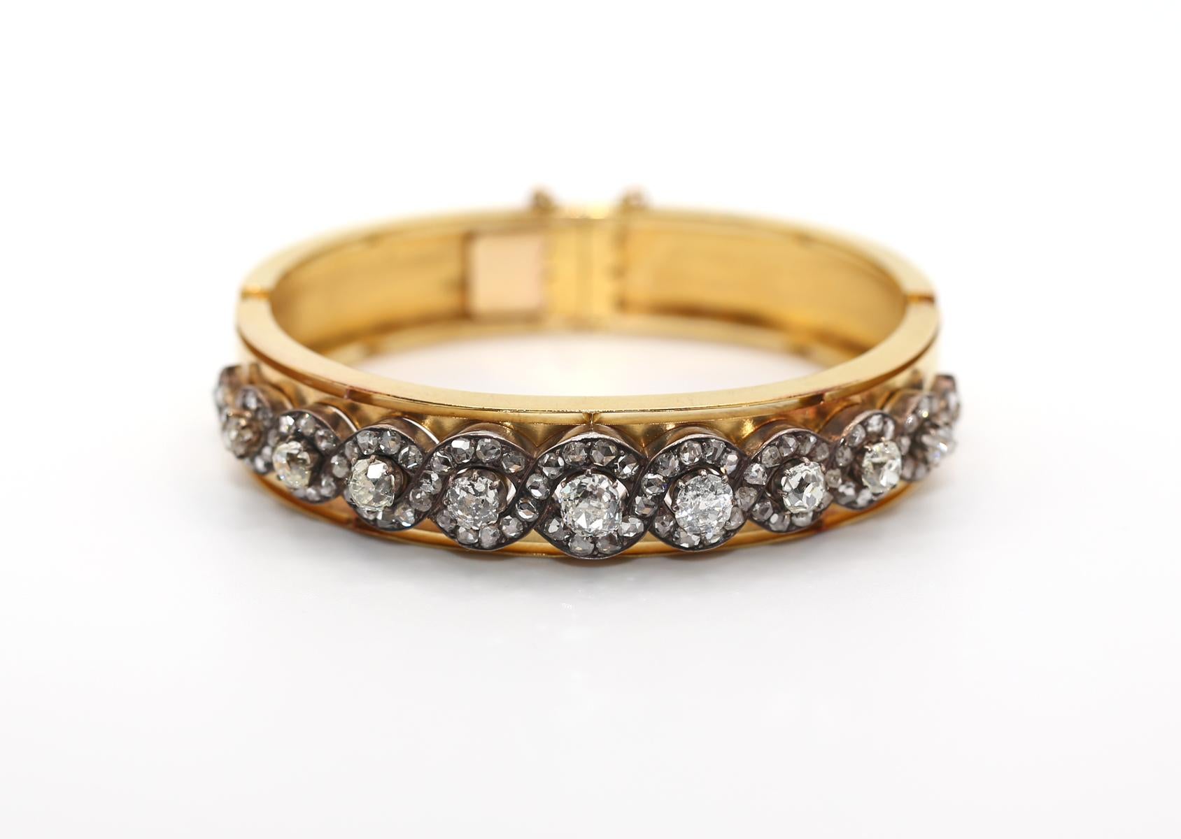 Diamonds 7Ct Bracelet 18K Yellow Gold France, 1890 For Sale at 1stDibs