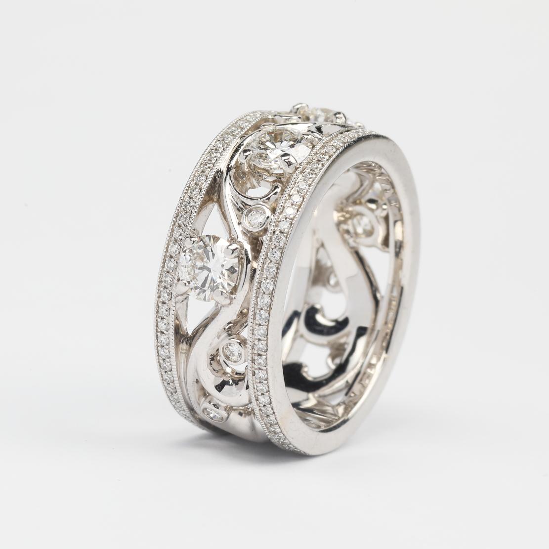 Diamonds And 18k White Gold Milgrain Band Ring At 1stdibs
