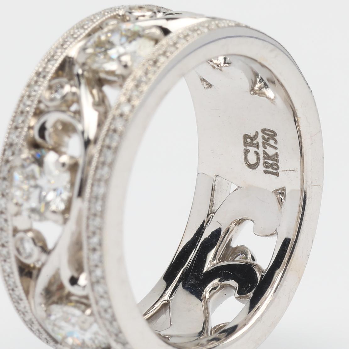 Diamonds And 18k White Gold Milgrain Band Ring At 1stdibs