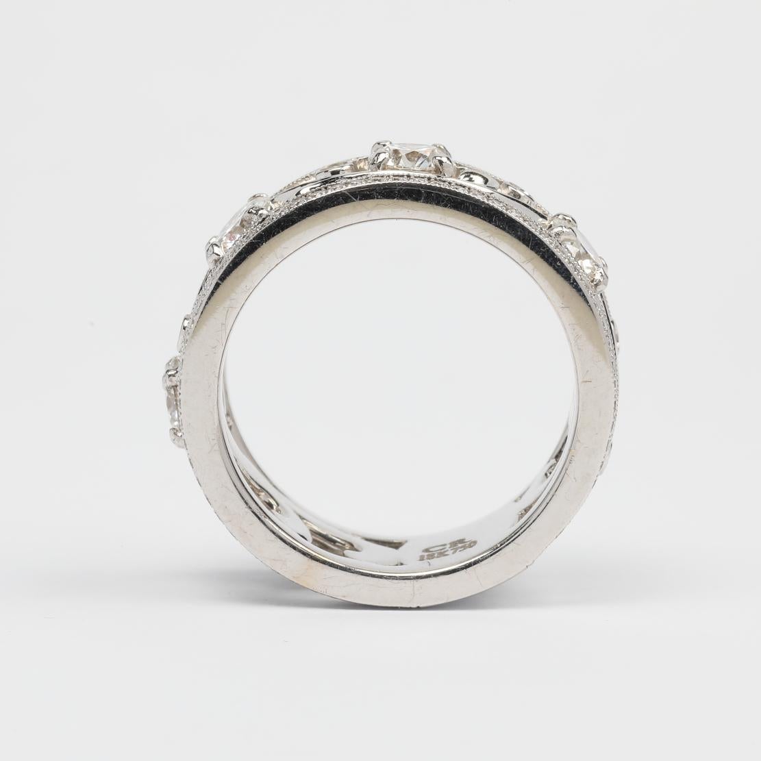 Diamonds And 18k White Gold Milgrain Band Ring At 1stdibs