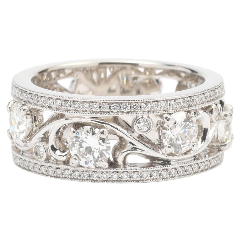 Diamonds And 18k White Gold Milgrain Band Ring For Sale At 1stdibs