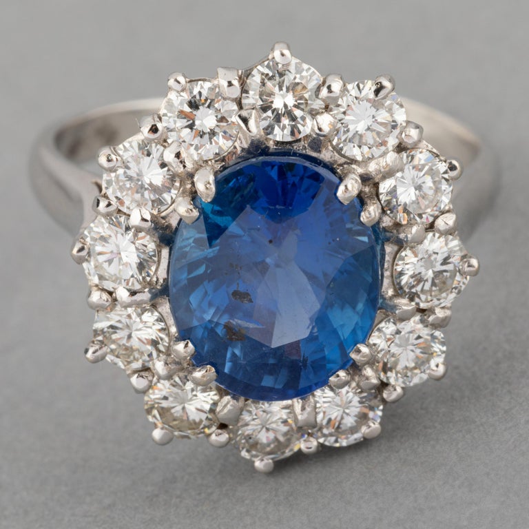 Diamonds and 5.41 Carats Ceylan Sapphire French Vintage Ring For Sale ...