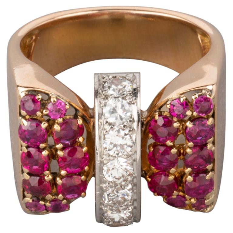 Rectangle Ruby and Diamond Ring For Sale at 1stDibs