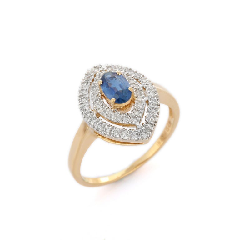 Customizable 18k Yellow Gold Sapphire Embraced With Diamonds In