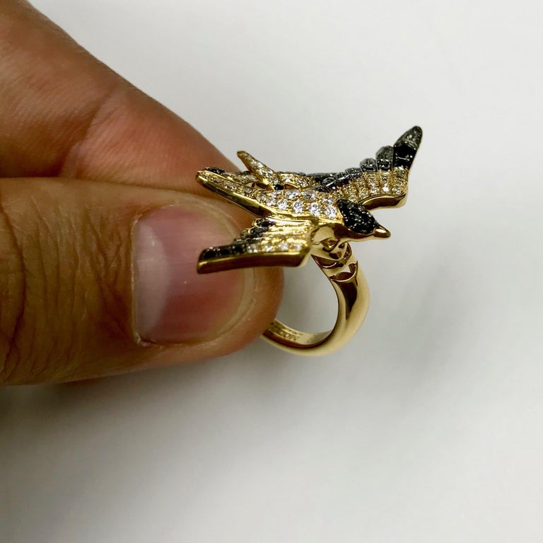 Diamonds Black Sapphire 18 Karat Yellow Gold Seagull Ring For Sale at ...
