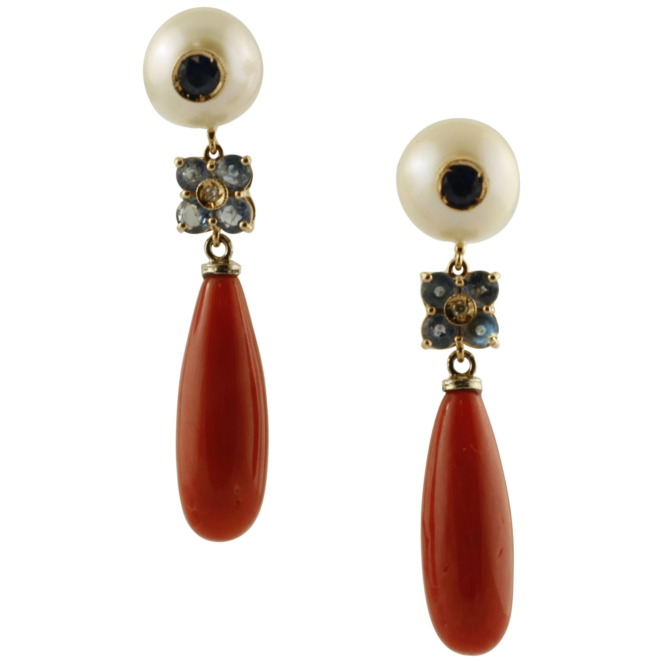 Estate Pearl Bow Sapphire Diamond Rose Gold Earrings For Sale at 1stDibs