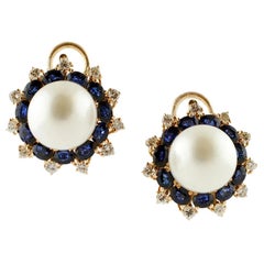 Ella Gafter Blue Sapphire 14mm Pearl Earrings For Sale at 1stDibs
