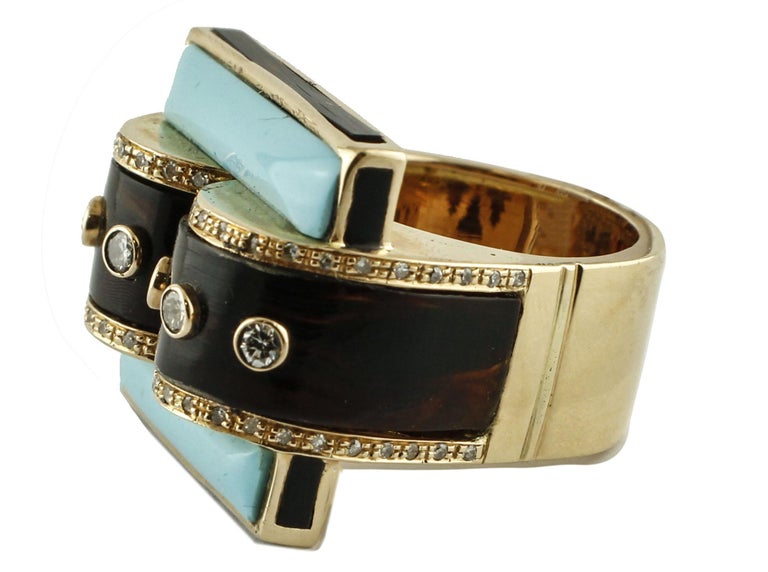 Diamonds, Brown Hard Stone, Turquoise Rose Gold Buckle Shape Fashion ...