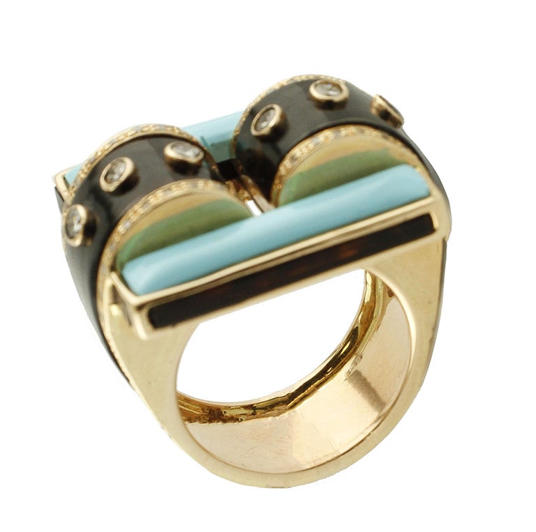 Diamonds, Brown Hard Stone, Turquoise Rose Gold Buckle Shape Fashion ...
