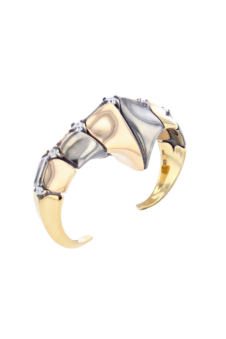 Diamond Dorsal Double Ring in 18k Yellow Gold and Distressed Silver by ...