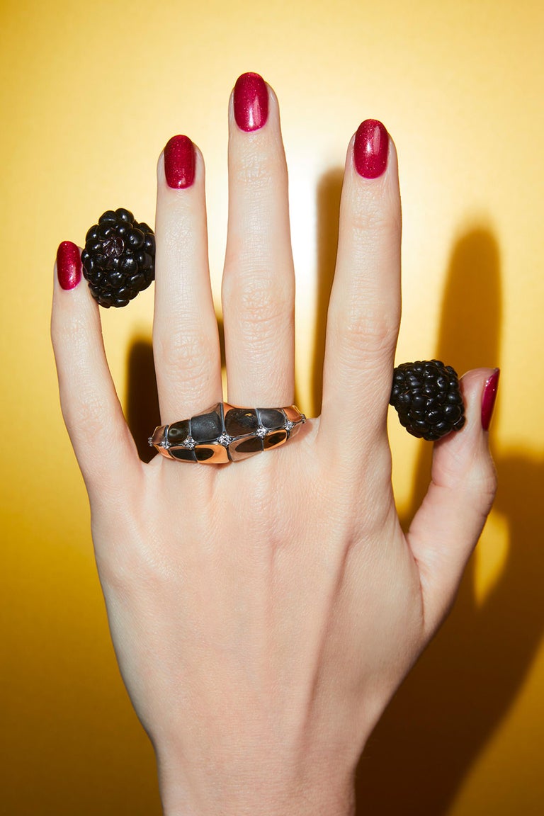 Diamond Dorsal Double Ring in 18k Yellow Gold and Distressed Silver by ...