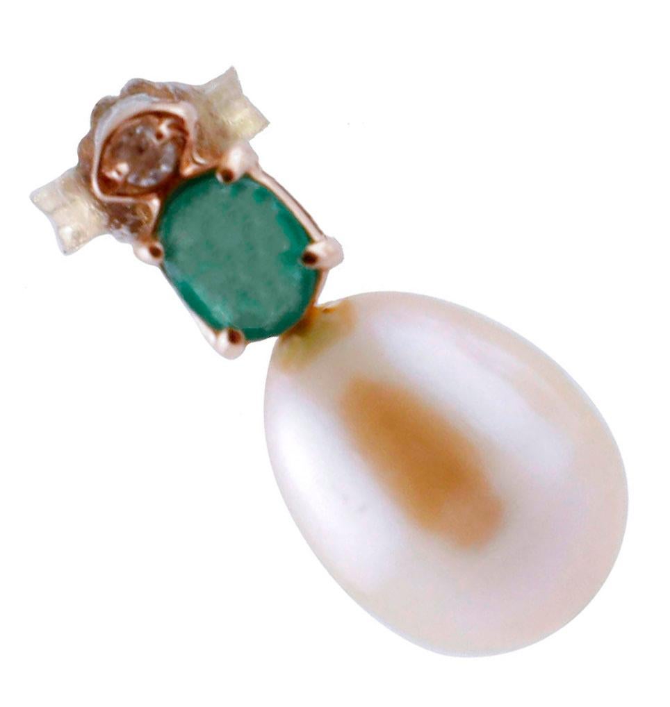 Diamonds, Emeralds, White Pearls, Rose Gold Beaded Drop Earrings at 1stDibs