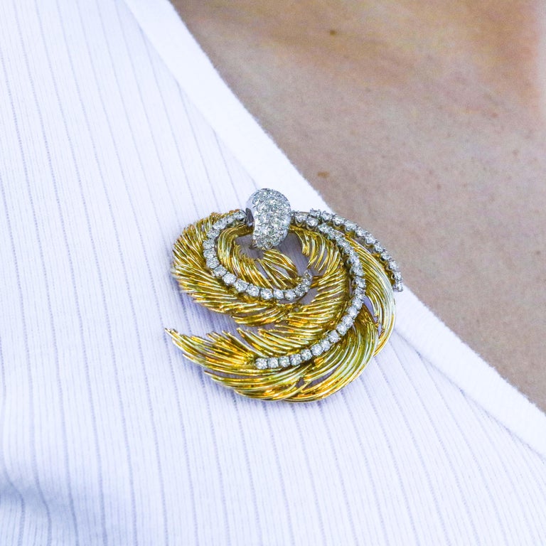 Diamonds Floral Brooch Signed Ruser at 1stDibs