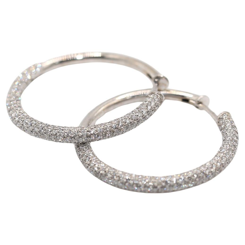 Diamonds Italian Hoop Earrings 18K White Gold, 1999 For Sale at 1stDibs