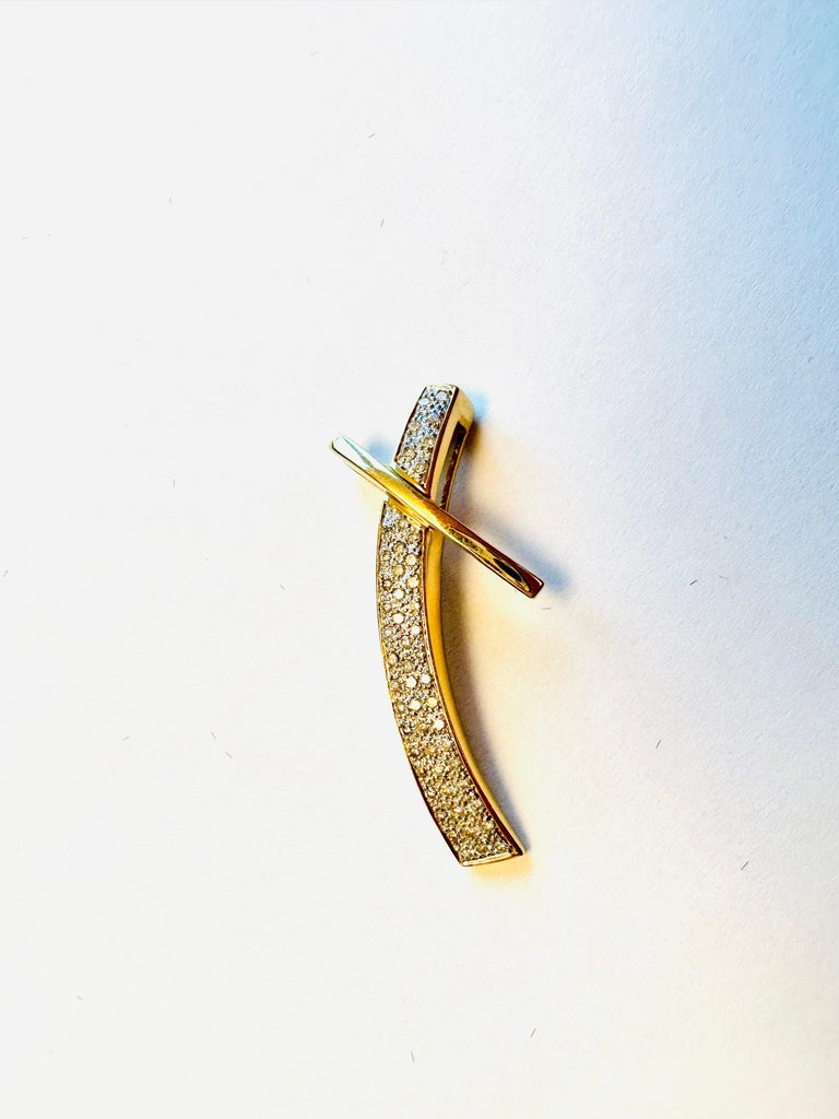 Diamonds Modern French Cross 18kt Yellow and White Gold For Sale at 1stDibs