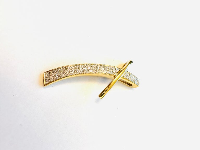 Diamonds Modern French Cross 18kt Yellow and White Gold For Sale at 1stDibs