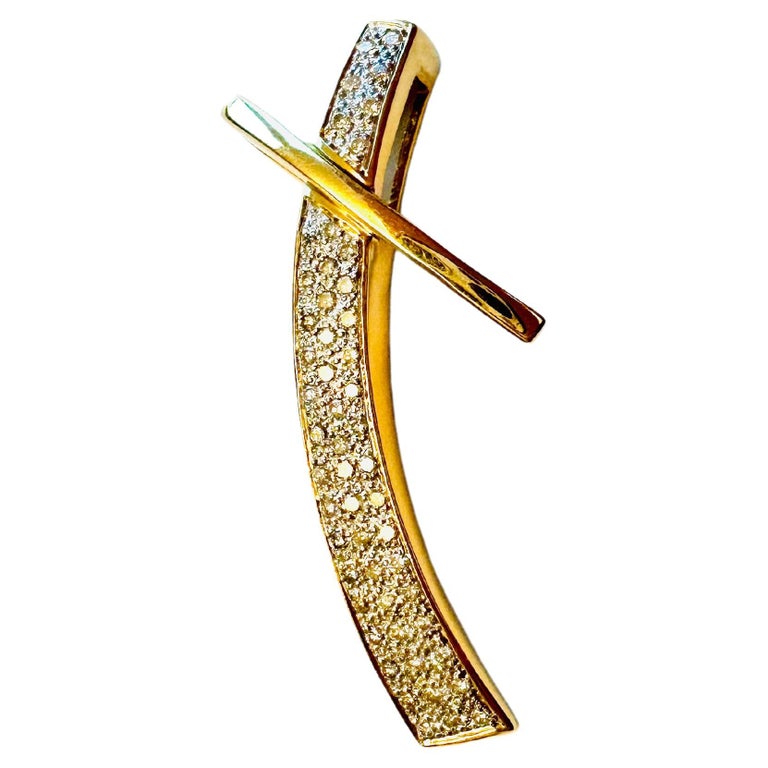 Diamonds Modern French Cross 18kt Yellow and White Gold For Sale at 1stDibs