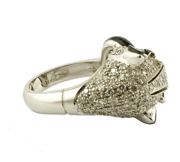 Diamonds, Onyx, 14 Karat White Gold Bull Ring For Sale at 1stDibs ...