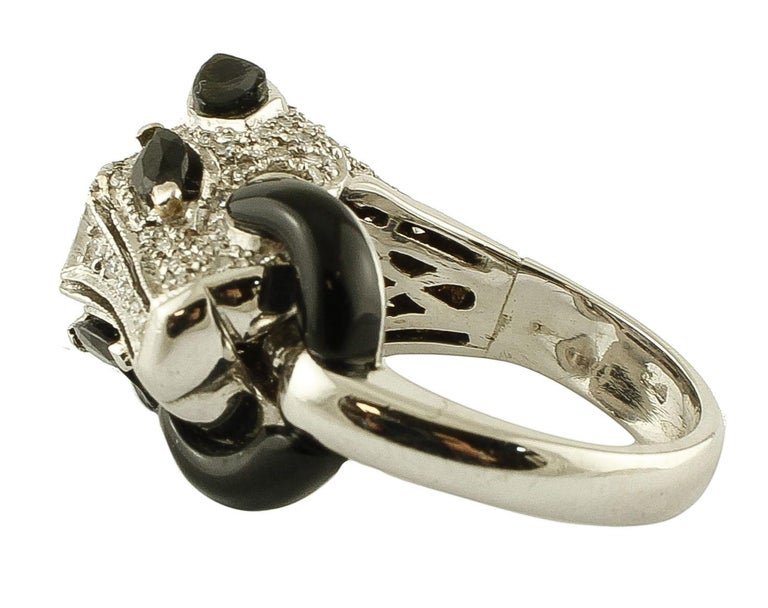 Diamonds, Onyx, 14 Karat White Gold Bull Ring For Sale at 1stDibs ...