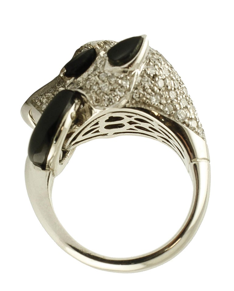 Diamonds, Onyx, 14 Karat White Gold Bull Ring For Sale at 1stDibs ...