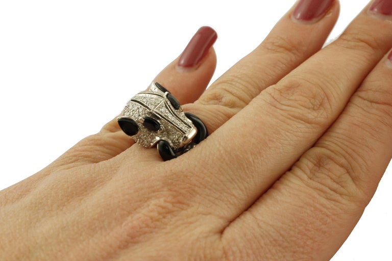 Diamonds, Onyx, 14 Karat White Gold Bull Ring For Sale at 1stDibs ...