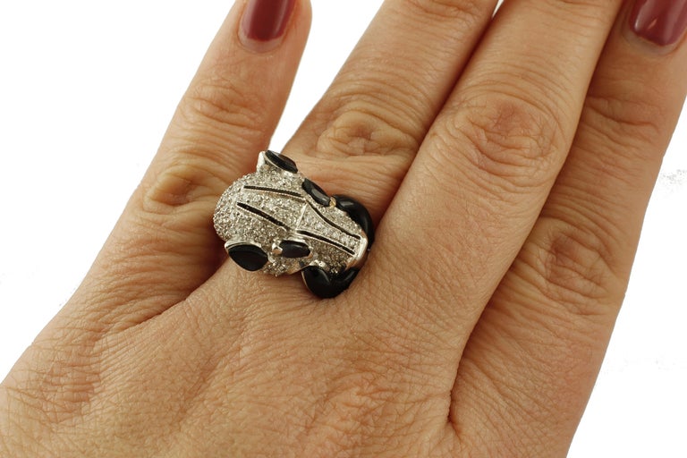 Diamonds, Onyx, 14 Karat White Gold Bull Ring For Sale at 1stDibs ...