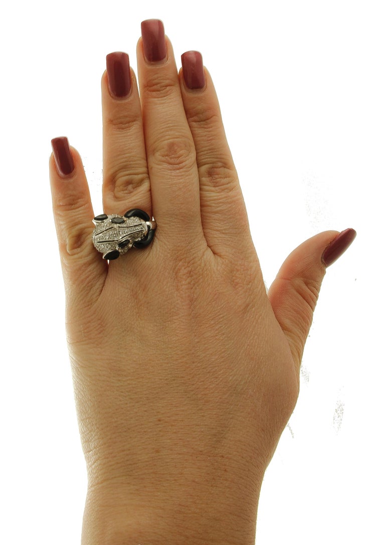 Diamonds, Onyx, 14 Karat White Gold Bull Ring For Sale at 1stDibs ...