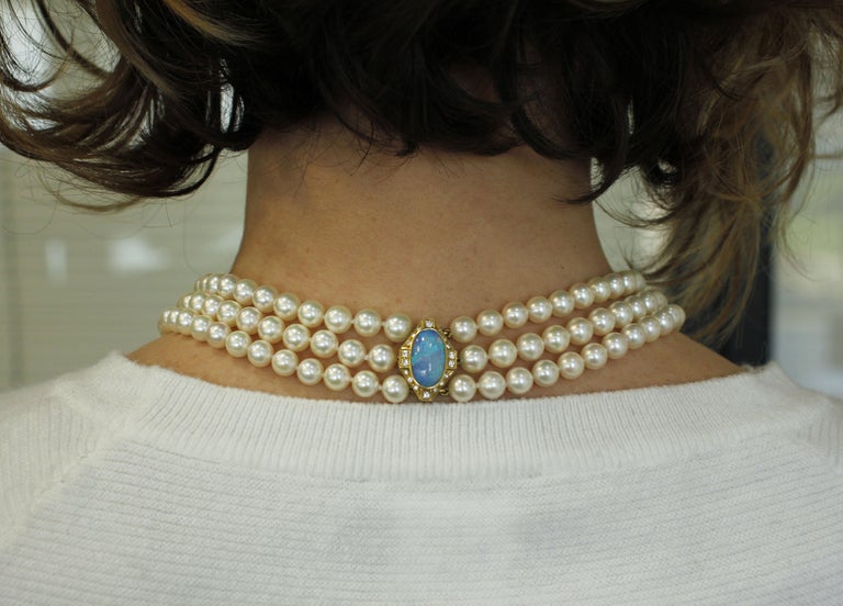 Diamonds, Opals, Akoya Pearls, 18 Karat Gold, Multi-Strands Beaded ...