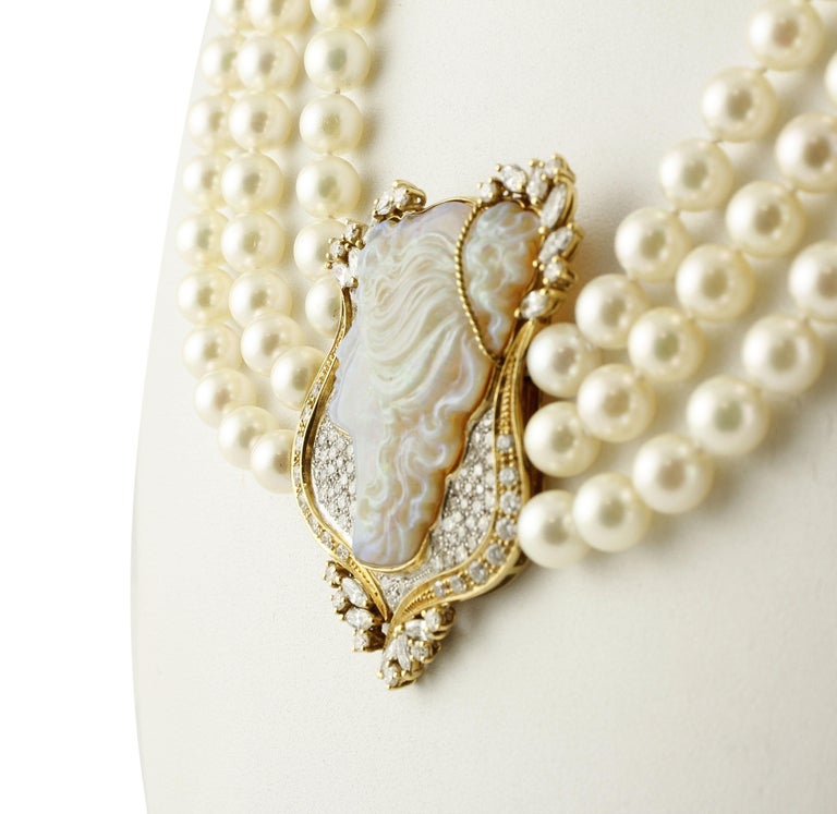 Diamonds, Opals, Akoya Pearls, 18 Karat Gold, Multi-Strands Beaded ...