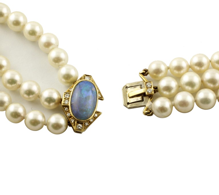 Diamonds, Opals, Akoya Pearls, 18 Karat Gold, Multi-Strands Beaded ...