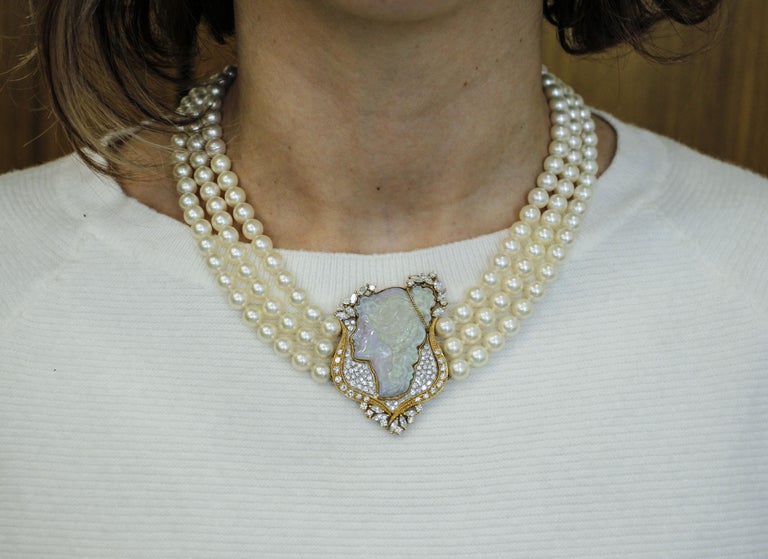 Diamonds, Opals, Akoya Pearls, 18 Karat Gold, Multi-Strands Beaded ...